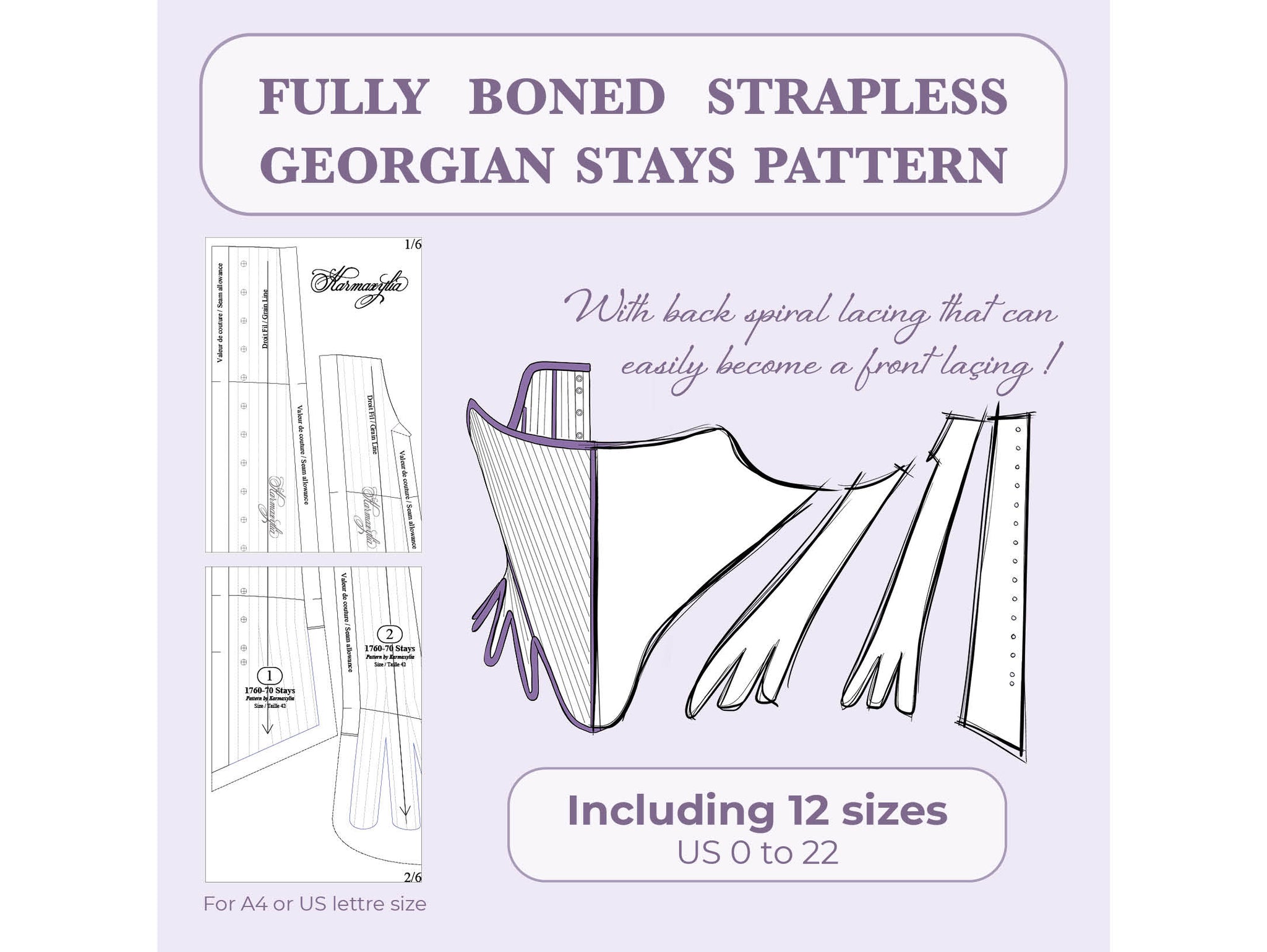 1760 Stays Pattern - Standard sizes - Ref Duchesse - 18th century hist ...